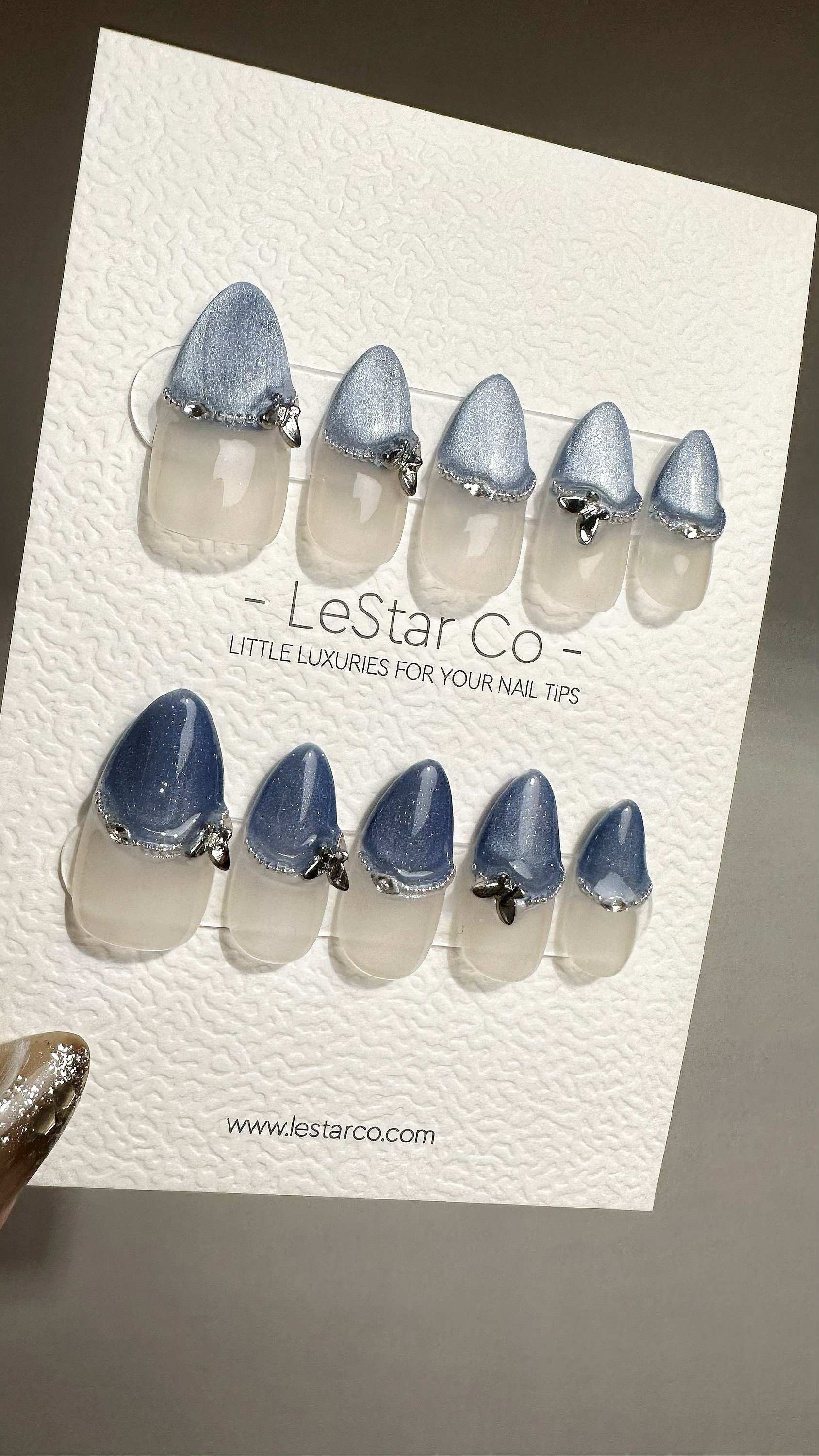 Handmade Press on Icy Blue Butterfly French Tip Gel Nails 4for3 Timed ...