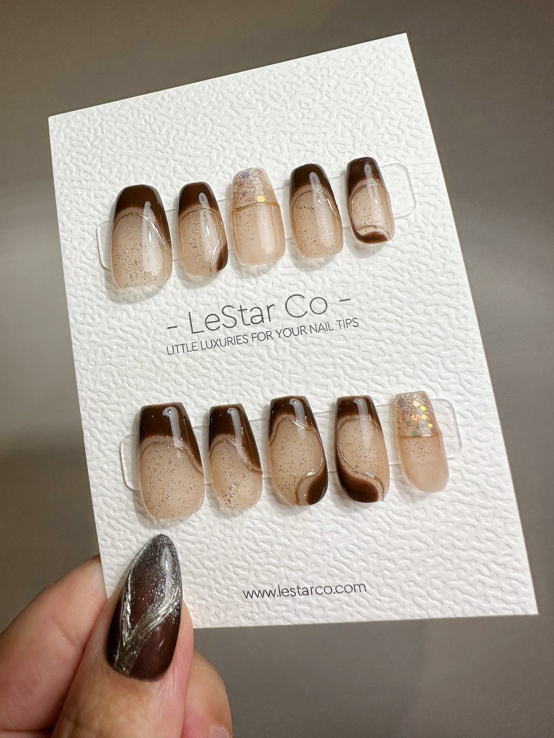 Handmade Mocha Press on Nails: Customizable Gel Nail Art - Etsy
