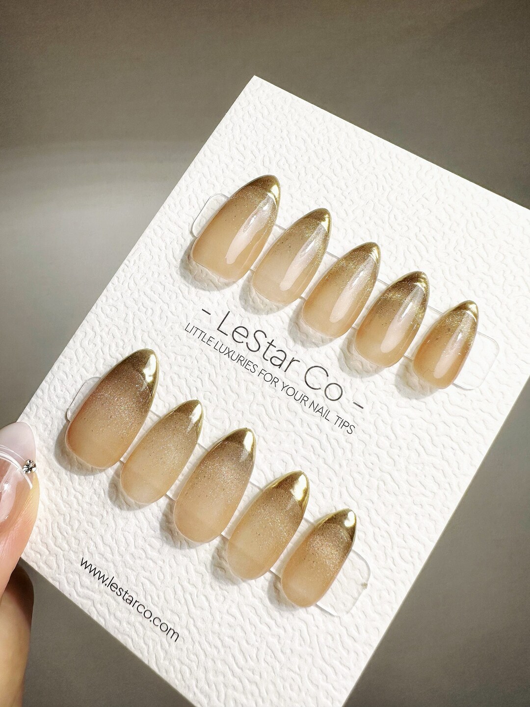 Reusable Touch It Gold Chrome French Tip | Premium Press on Nails Gel ...
