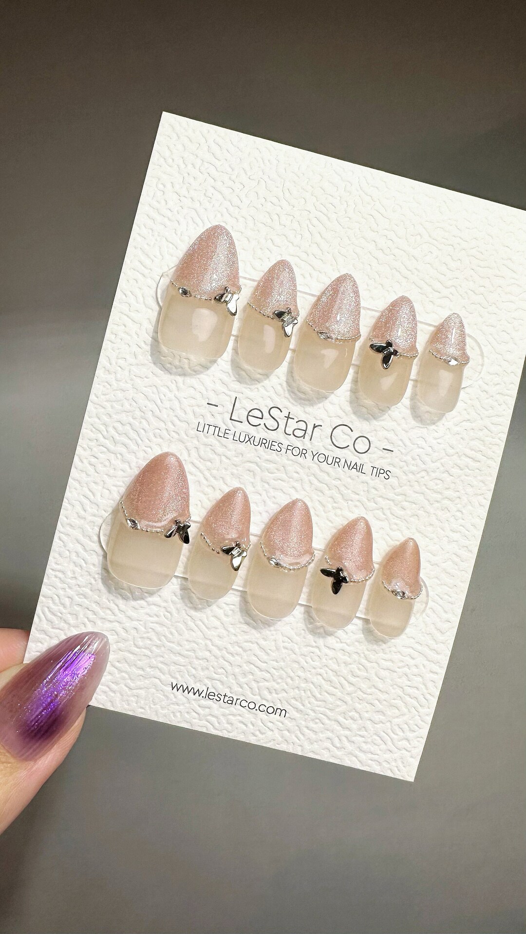 Reusable Icy Pink Butterfly French Tip | Handmade Press on Gel Nails ...