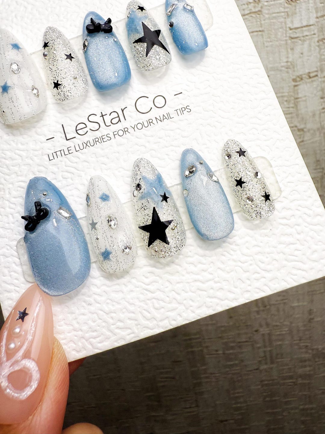 Handmade Icy Blue Star Press on Nails | Reusable Gel Acrylic - Etsy