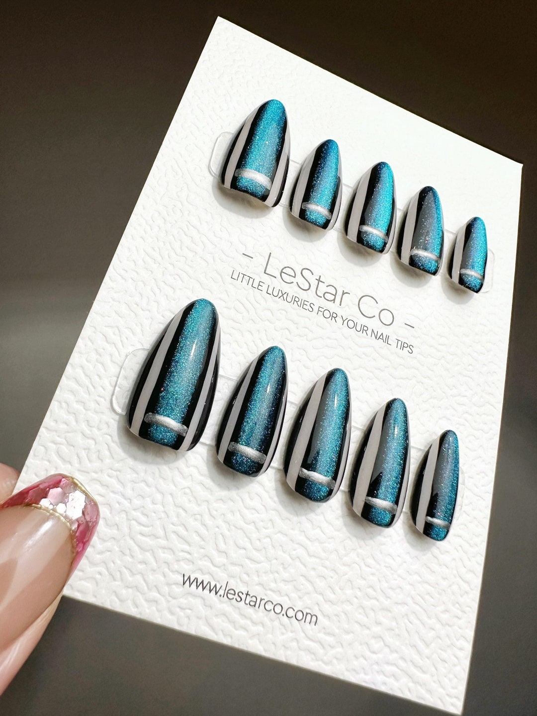 Reusable Galactic Gleam| Premium Press on Nails Gel Hand Painted ...