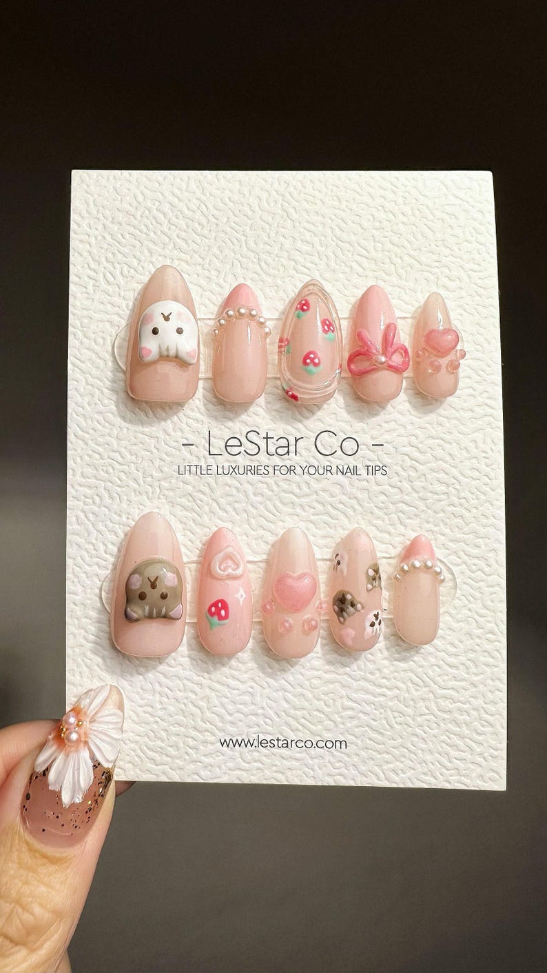 Handmade Kitty Press on Nails | Kawaii Gel False Nails - Etsy