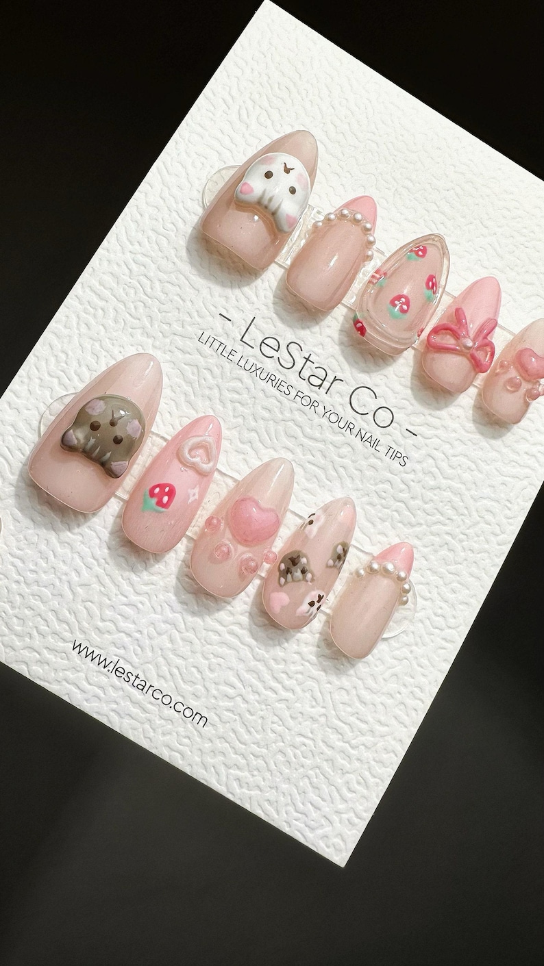 Handmade Kitty Press on Nails | Kawaii Gel False Nails - Etsy