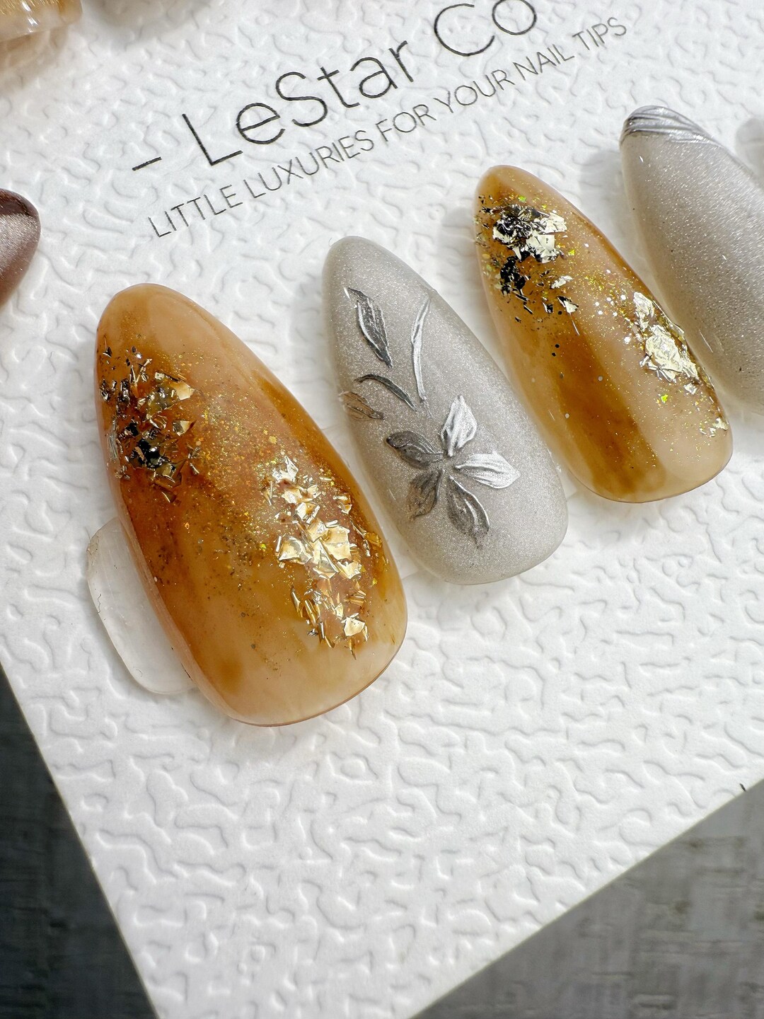Reusable Gilded Petal Gold Flake | Handmade Press on Gel Nails | 4for3 ...