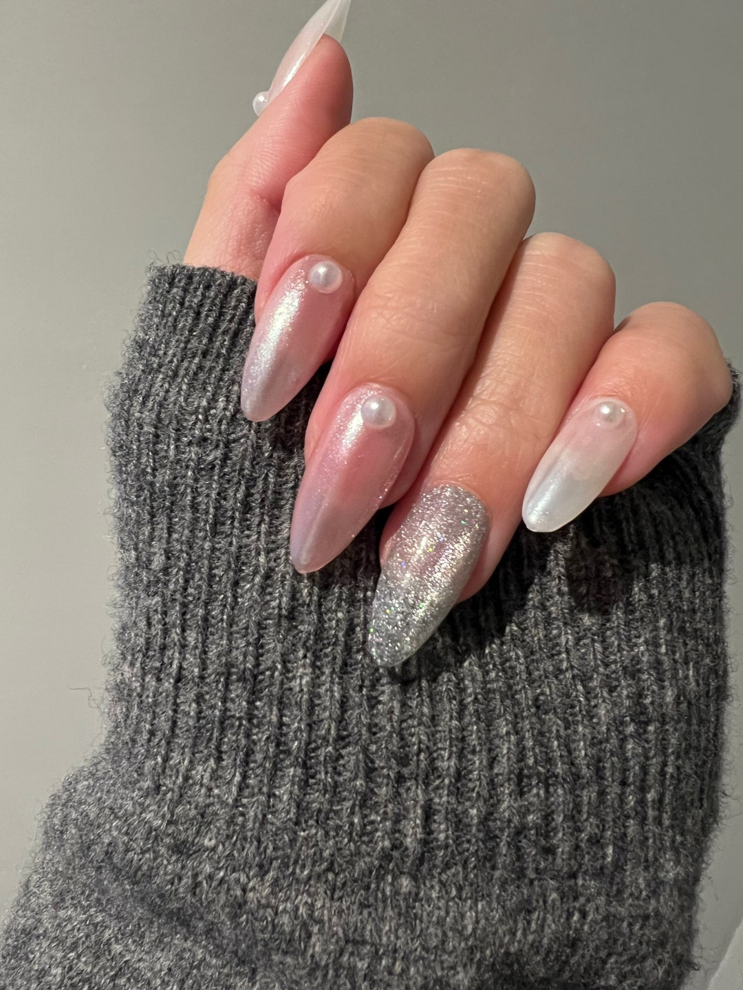 Handmade Press on Dance in the Moonlight Pearl Gel Acrylic Nails 4for3 ...