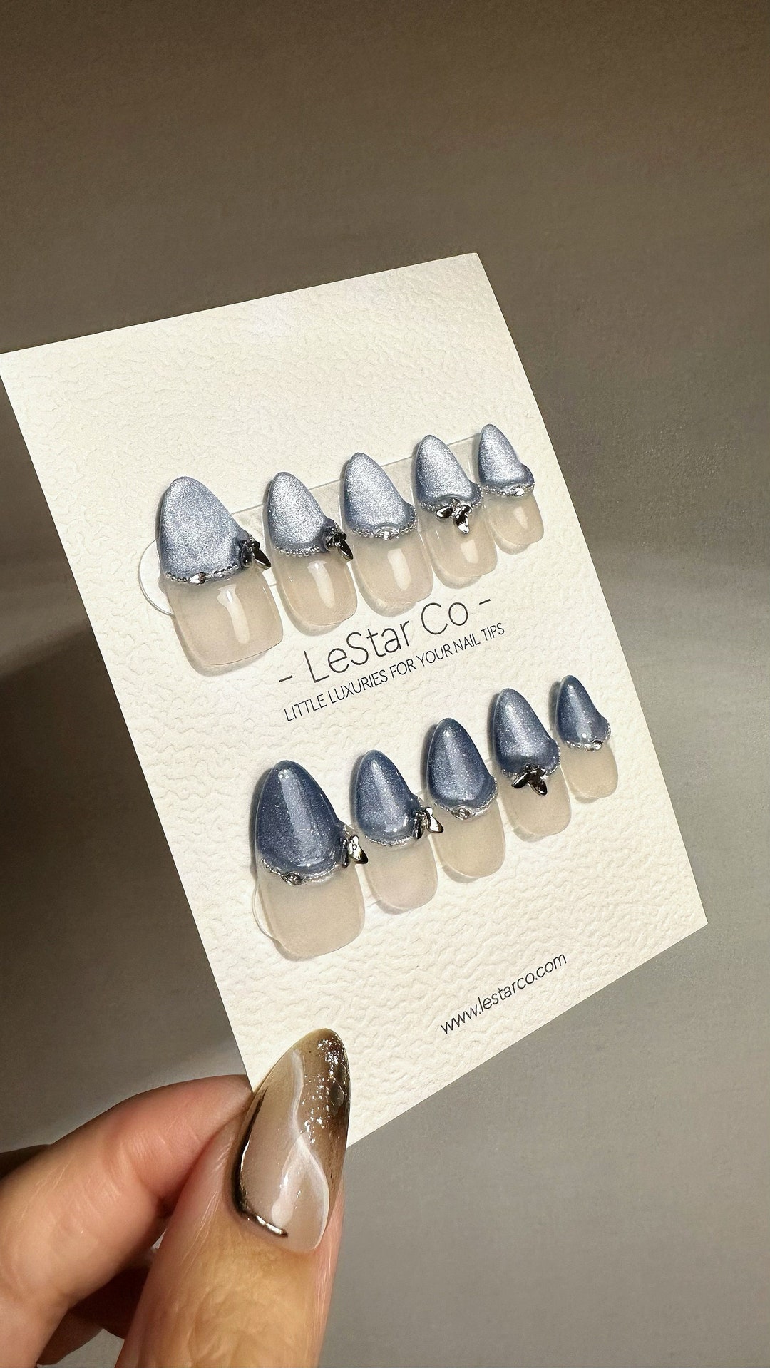 Handmade Press on Icy Blue Butterfly French Tip Gel Nails 4for3 Timed ...
