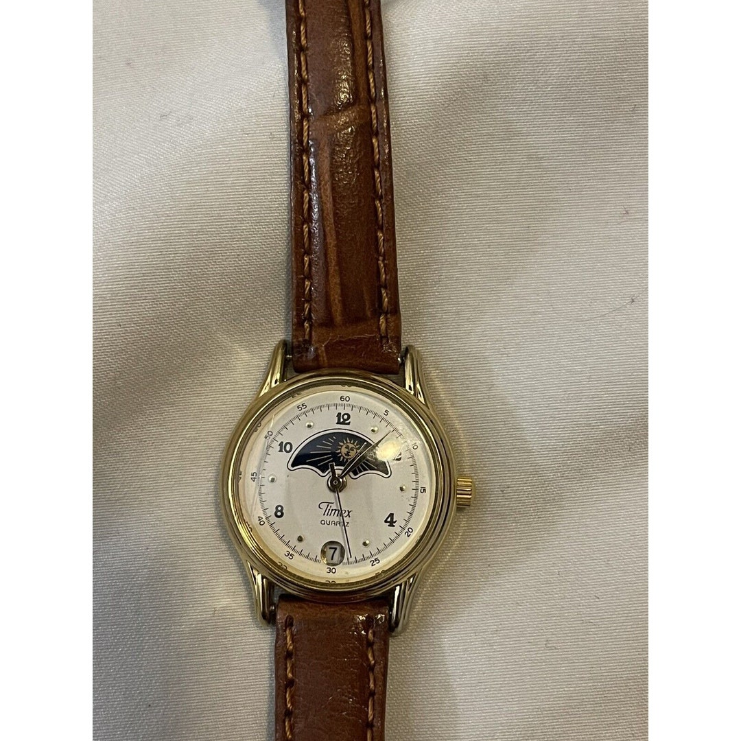 VINTAGE Timex Date Elegance and Fragile Moon Phase Quartz Women's Needs ...