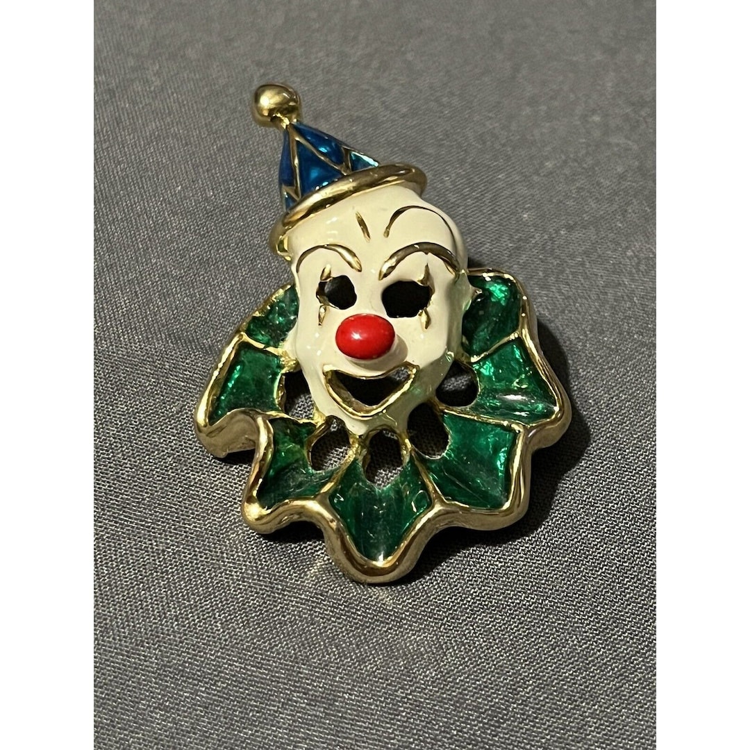 Vintage Painted Enamel Gold Tone Clown Circus Brooch Pin - Etsy