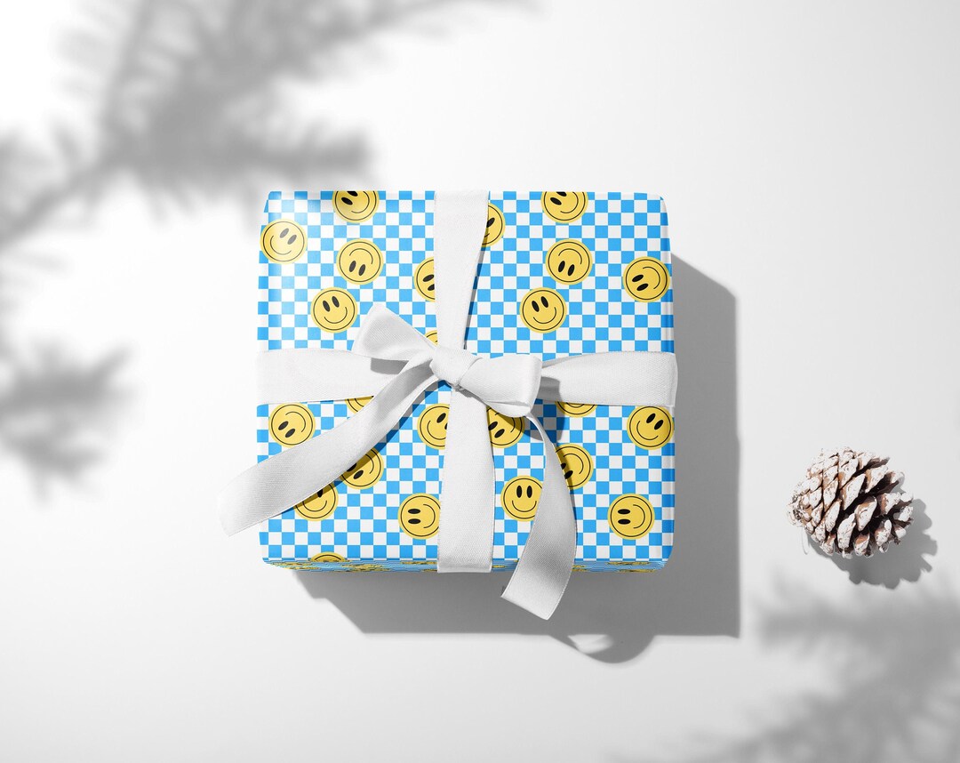 Blue Smiley Face Wrapping Paper - Etsy