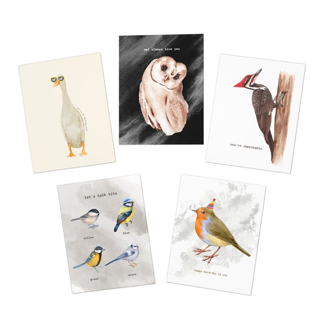 Bird Pun Watercolor Greeting Cards (5-pack) - Etsy