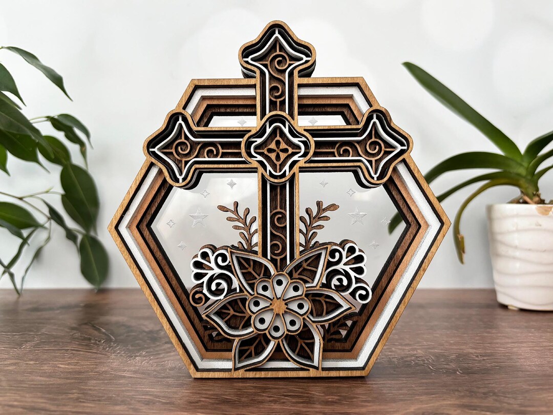 Hexagon Cross Shadow Box - Etsy