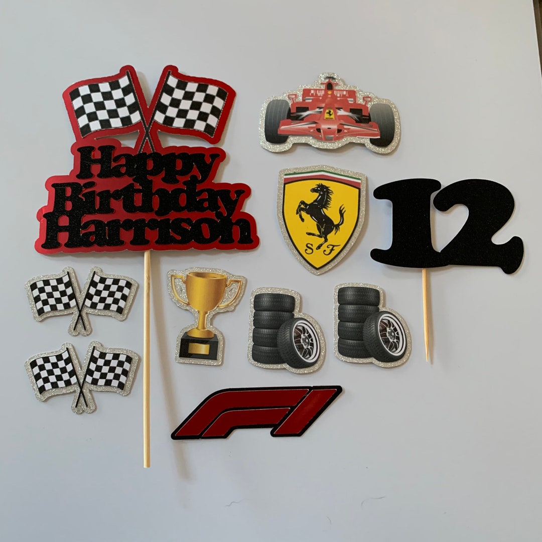 Ferrari F1 Racing Car Cake Topper Set Personalised Name and Age - Card ...