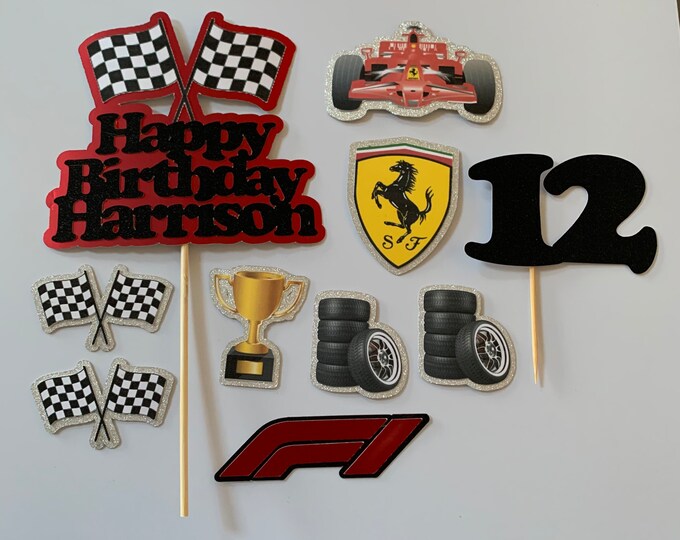 Ferrari F1 Racing Car Cake Topper Set Personalised Name and Age - Card ...