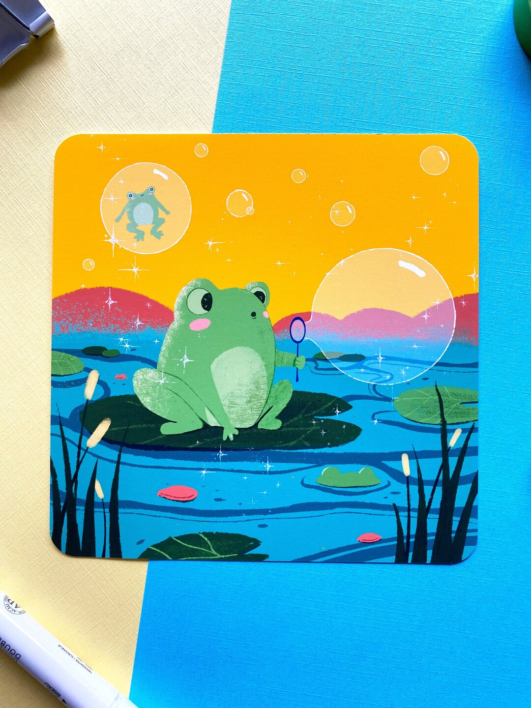 Frog Blowing Bubbles | Cute Art Print | Cute Frog| Wall Decor - Etsy