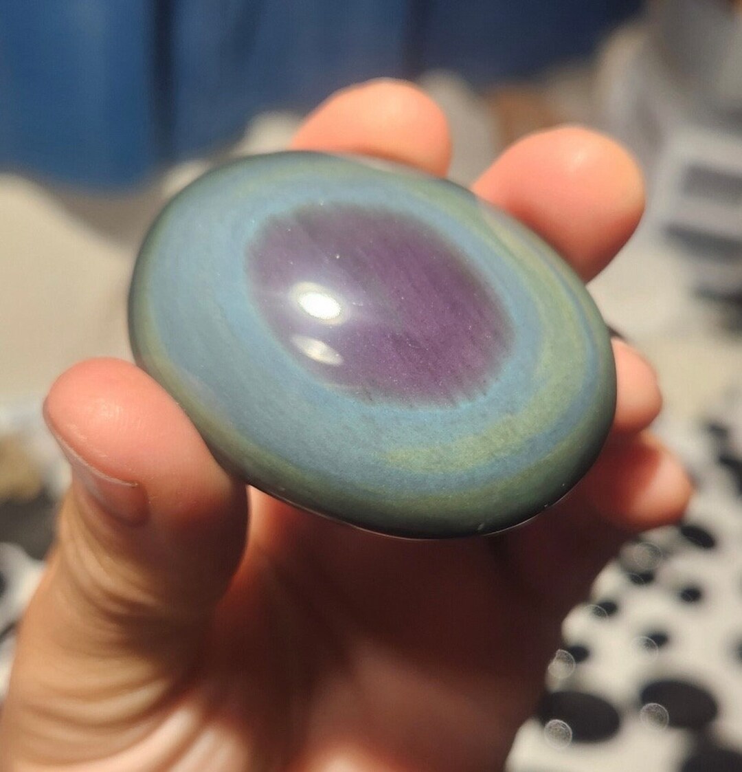Super RARE BLUE Velvet Obsidian Color Movement Palm Stone Chatoyant ...