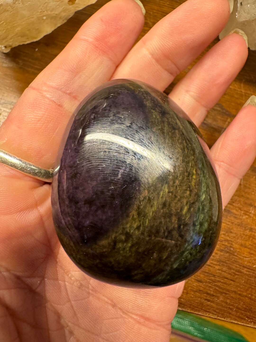 Velvet Obsidian Palm Stone Royal Peacock Obsidian Big Large Rare ...