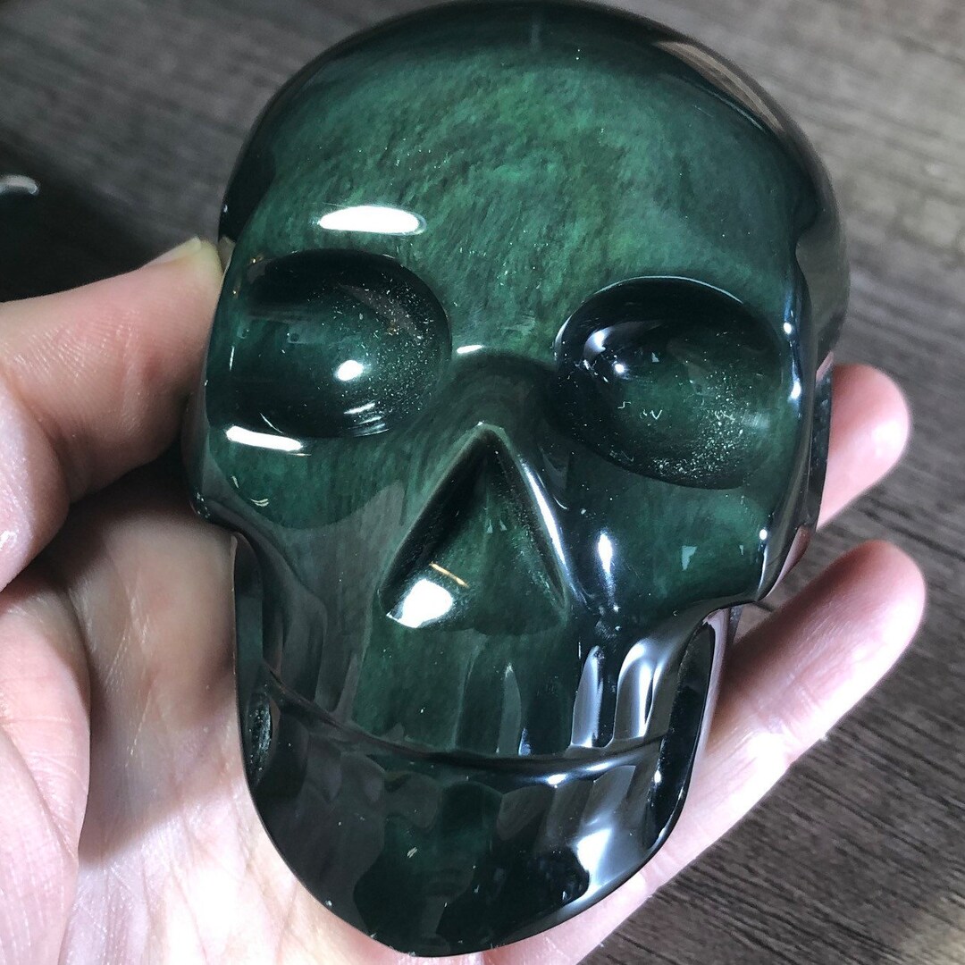 Velvet Obsidian Green Skull Carving Peacock Obsidian Large Big Rare ...