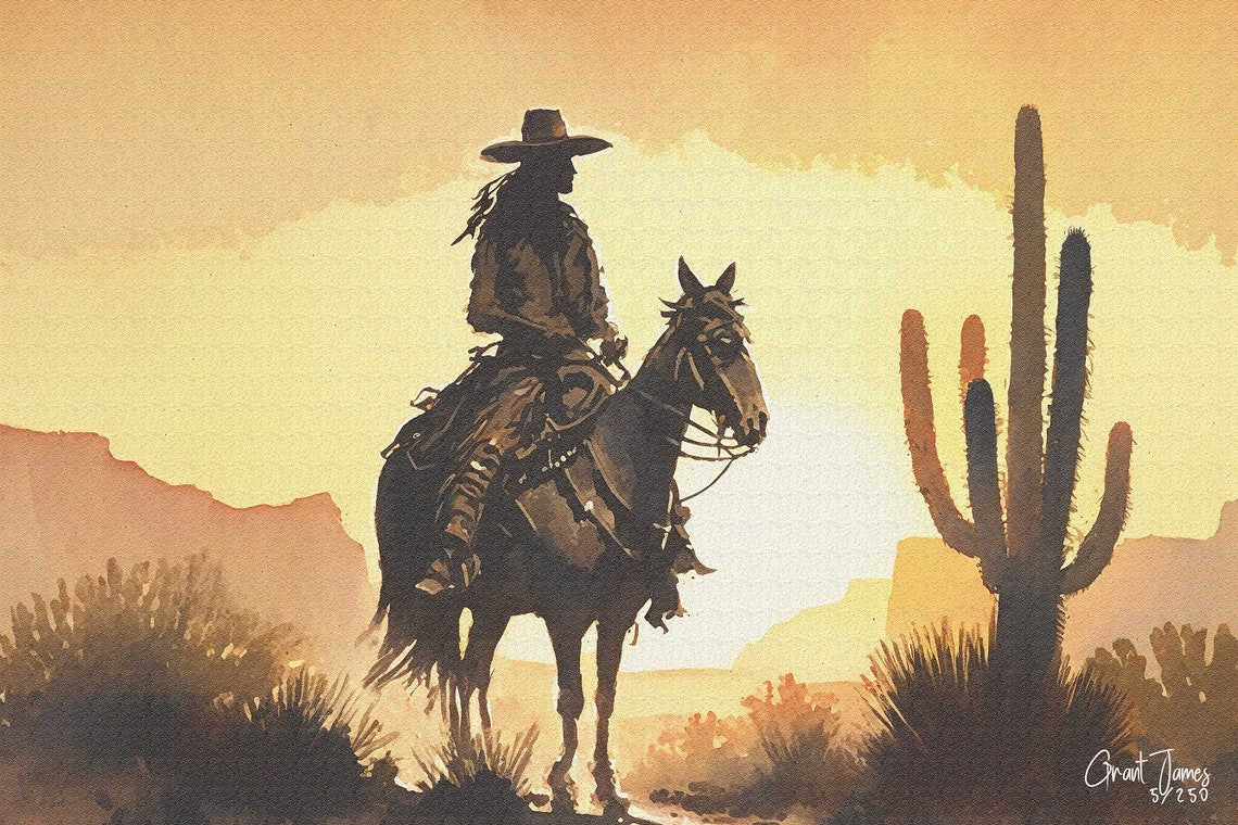 Western Wall Art, Watercolor Painting, lone Rider, Limited-edition ...