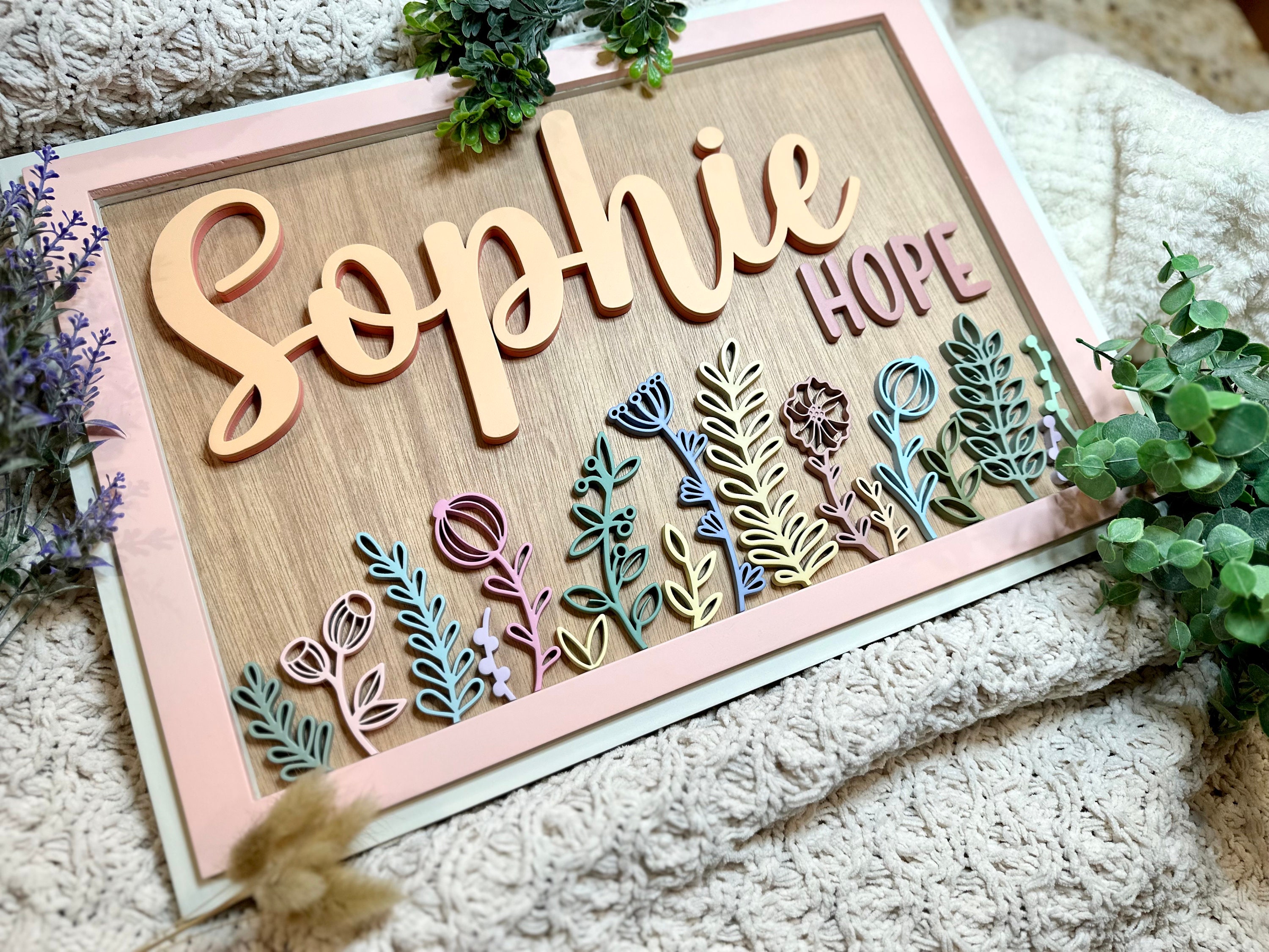 Wildflower Name Sign Personalized Nursery Name Sign Wooden Name Sign ...