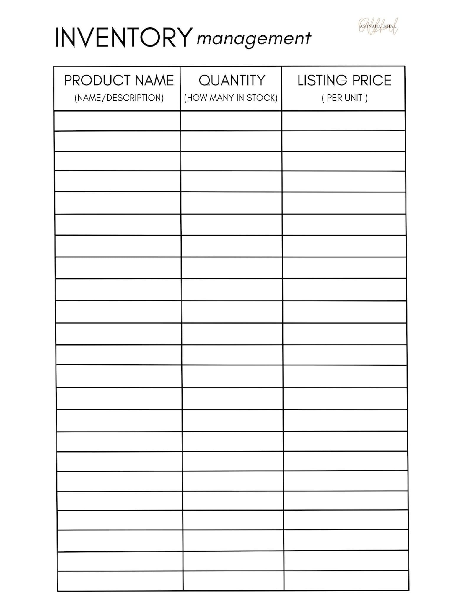 Printable Simplified Inventory Management Tracker Sheet for Small ...