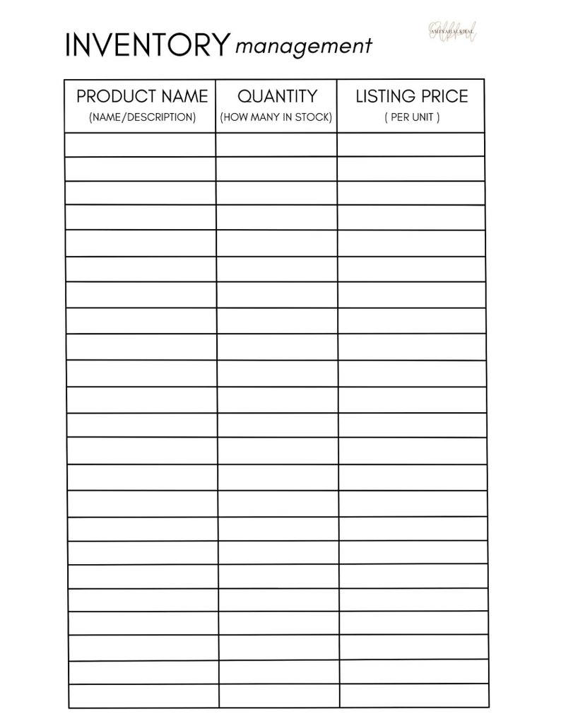 Printable Simplified Inventory Management Tracker Sheet for Small ...