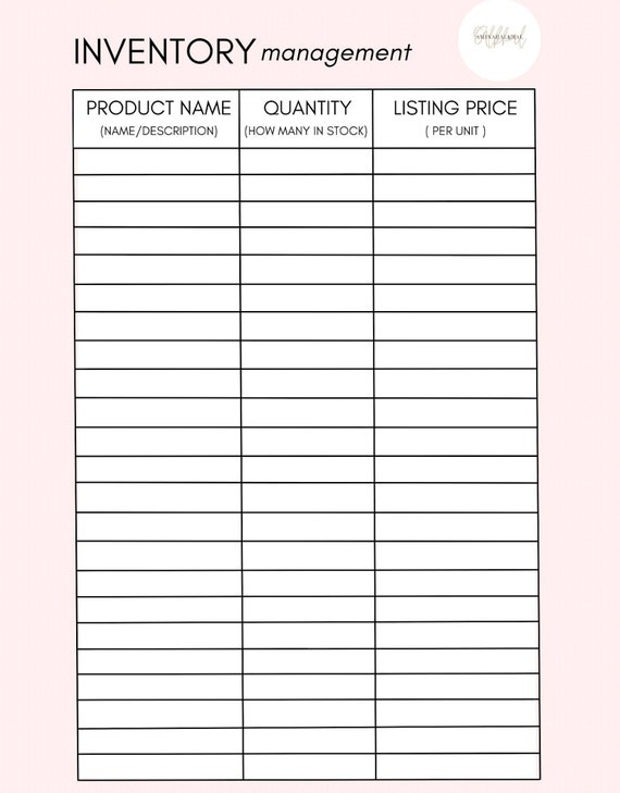 Printable Simplified Inventory Management Tracker Sheet for - Etsy