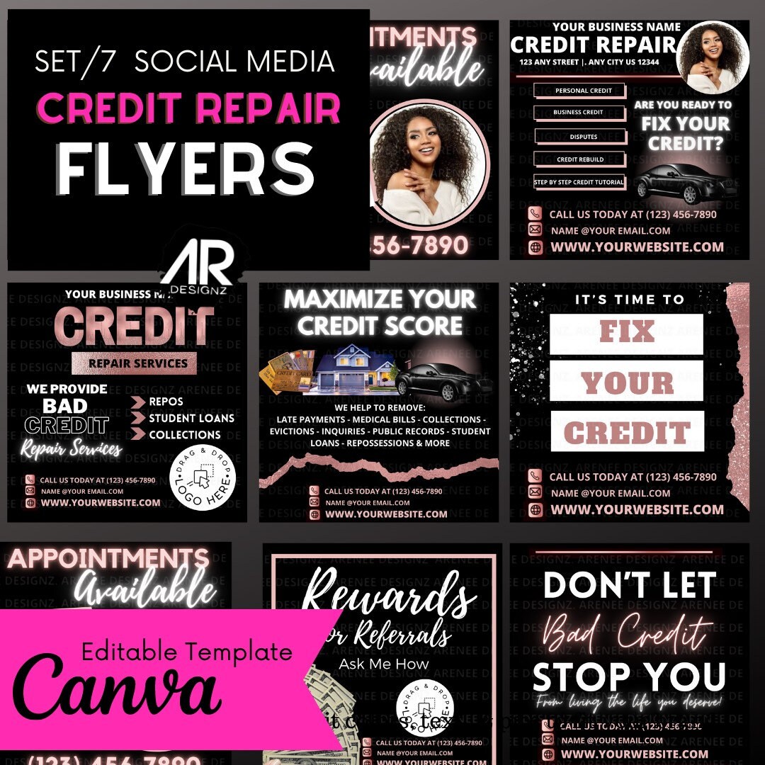 Set/7 Credit Repair Flyer - Credit Restoration Templates - Diy Social ...