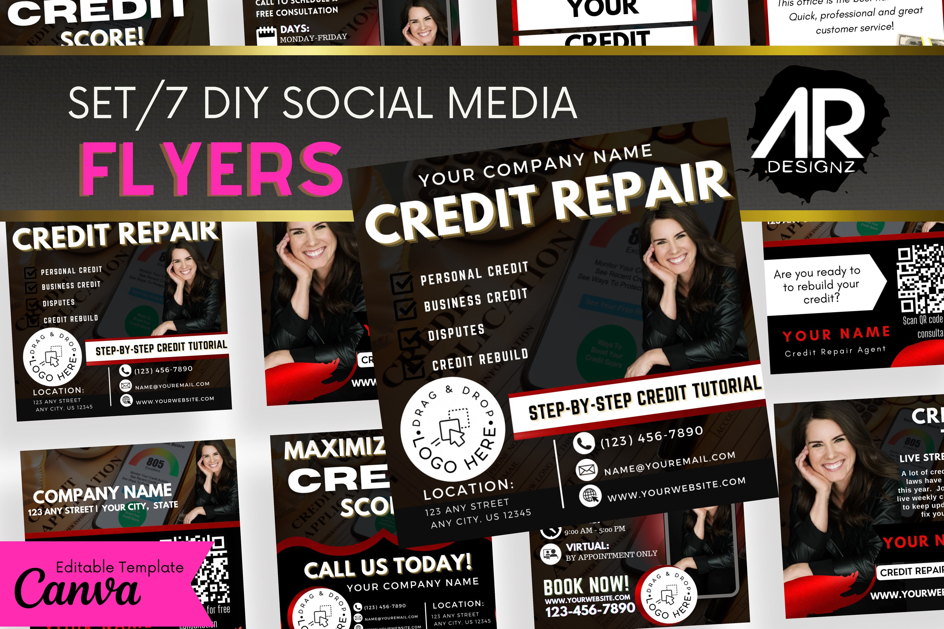 Set/7 Credit Repair Flyer Templates for Make or Female, Diy Social ...