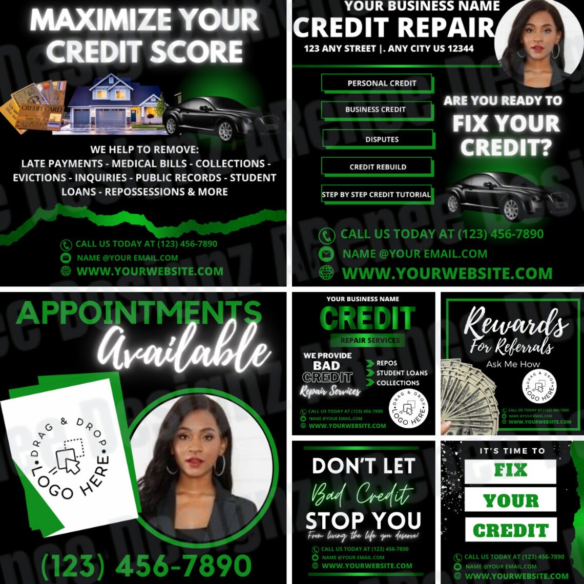 Set/7 Credit Repair Flyer Credit Restoration Templates Diy - Etsy