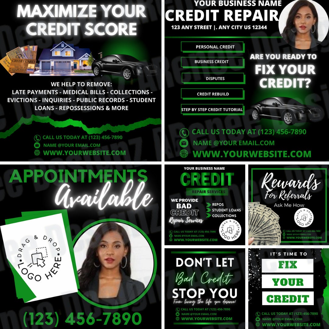 Set/7 Credit Repair Flyer Credit Restoration Templates Diy Social Media ...