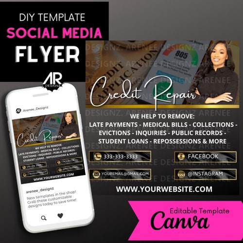 DIY Credit Repair Pack Services Flyer Business Social Media - Etsy