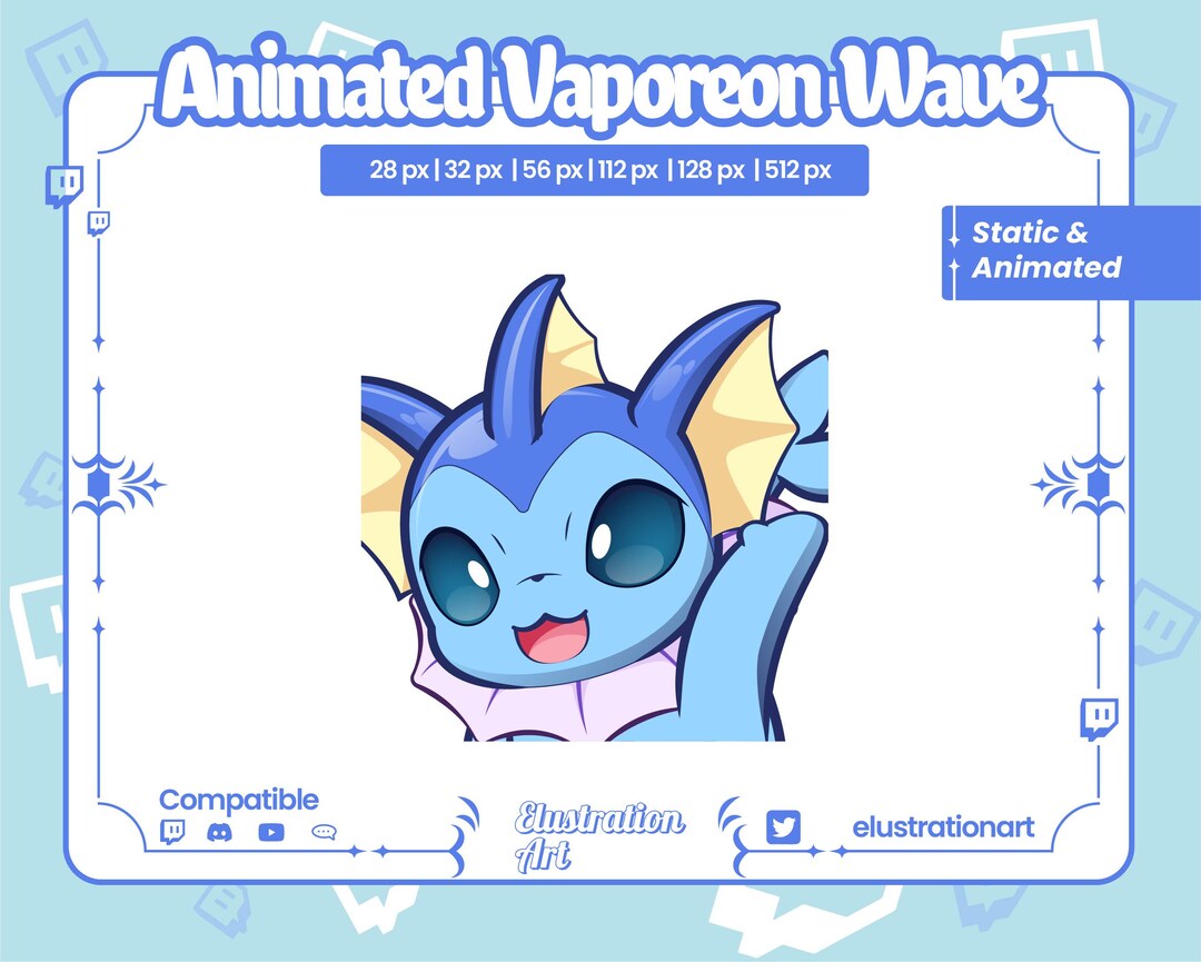 Animated Vaporeon Wave Emote: Twitch, Discord, Youtube (digital ...