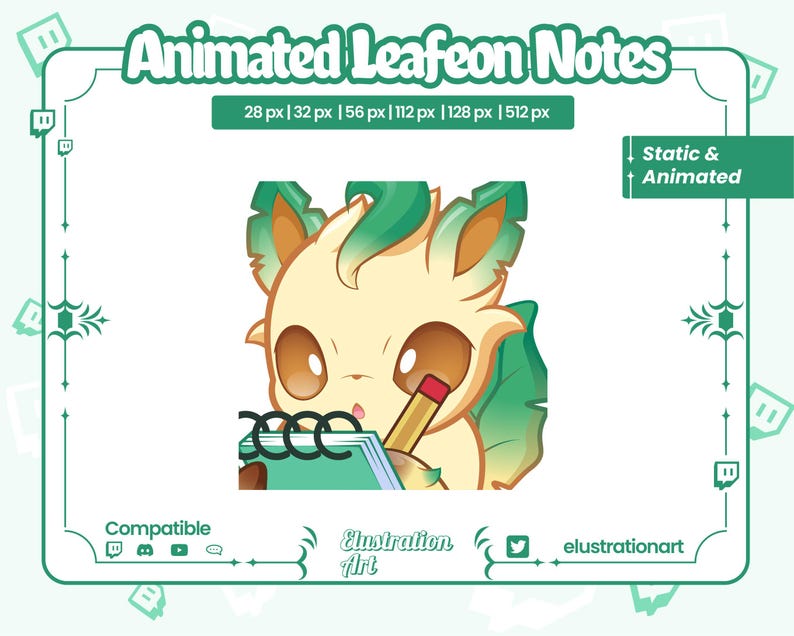 Animated Leafeon Notes Emote: Twitch, Discord, Youtube (digital ...