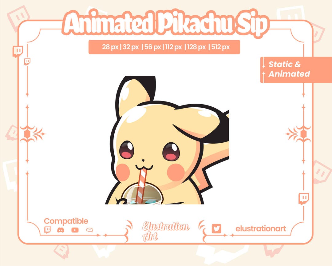 Pikachu Sip Emote: Twitch, Discord, Youtube, Telegram (digital Download ...