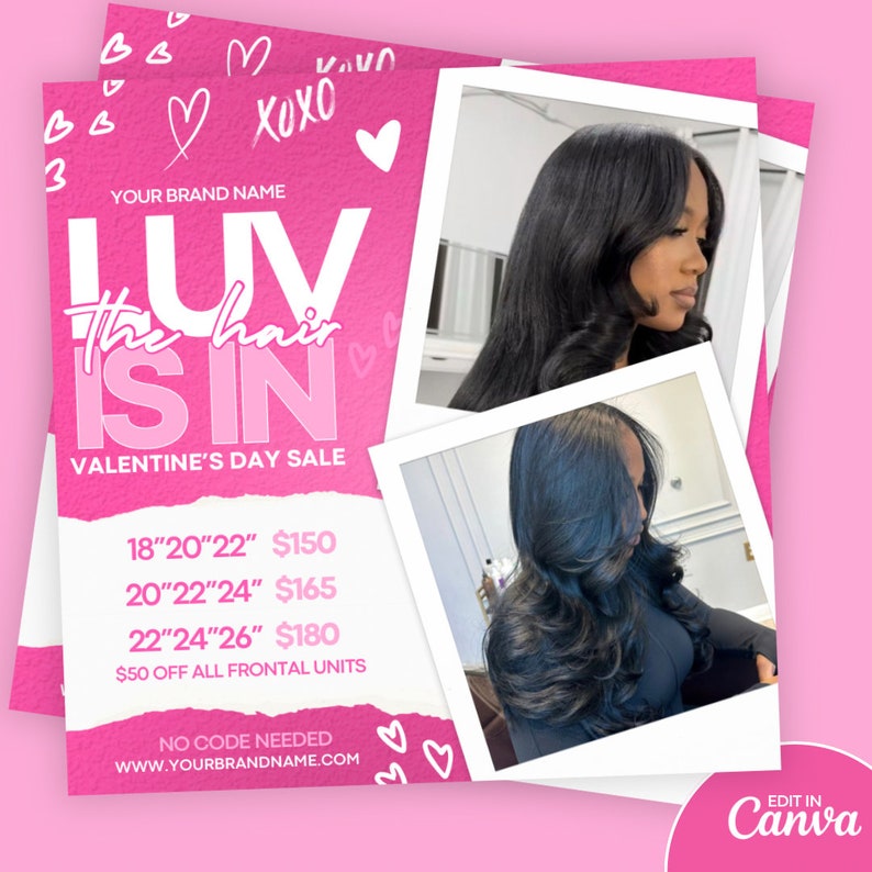 Pink Valentines Day Sale Flyer, Valentines Day Template, Vday Hair Pricelist Sale Flyer ...