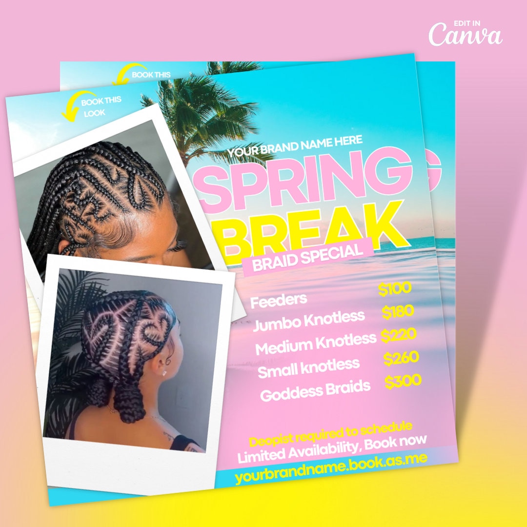 DIY Spring Break Sale Flyer, Spring Flyer, Braid Sale Flyer, Hair and ...
