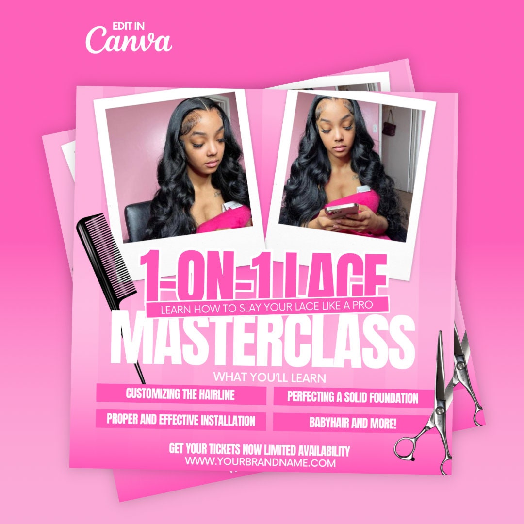 Pink Diy 1on1 Lace Masterclass Flyer, Luxury Instagram Mastercourse Template Hair and Lash ...