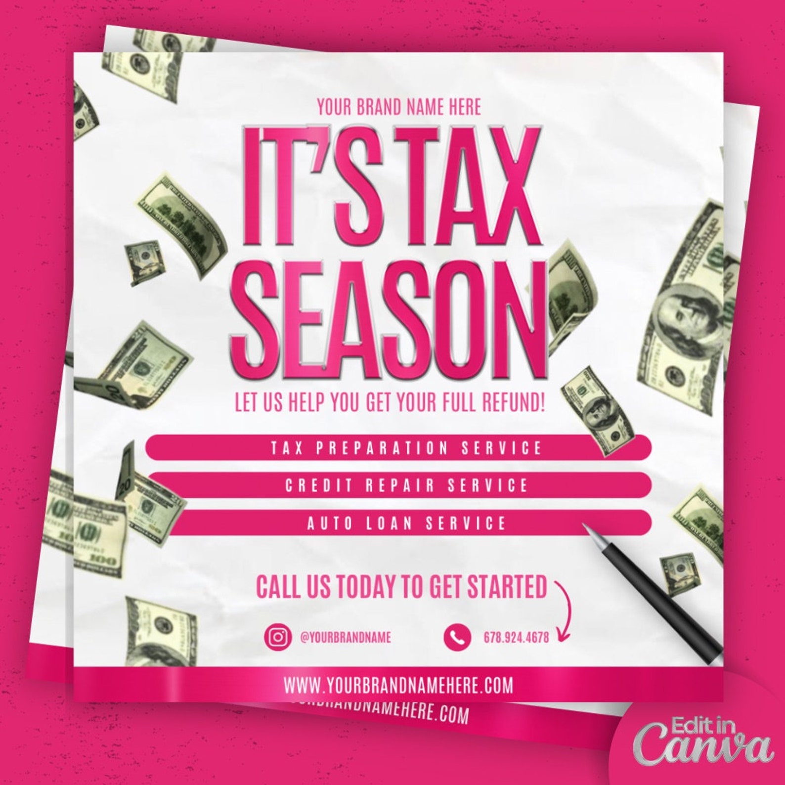 Pink Tax Preparation Flyer, Tax Season Flyer, Credit Repair Flyer ...