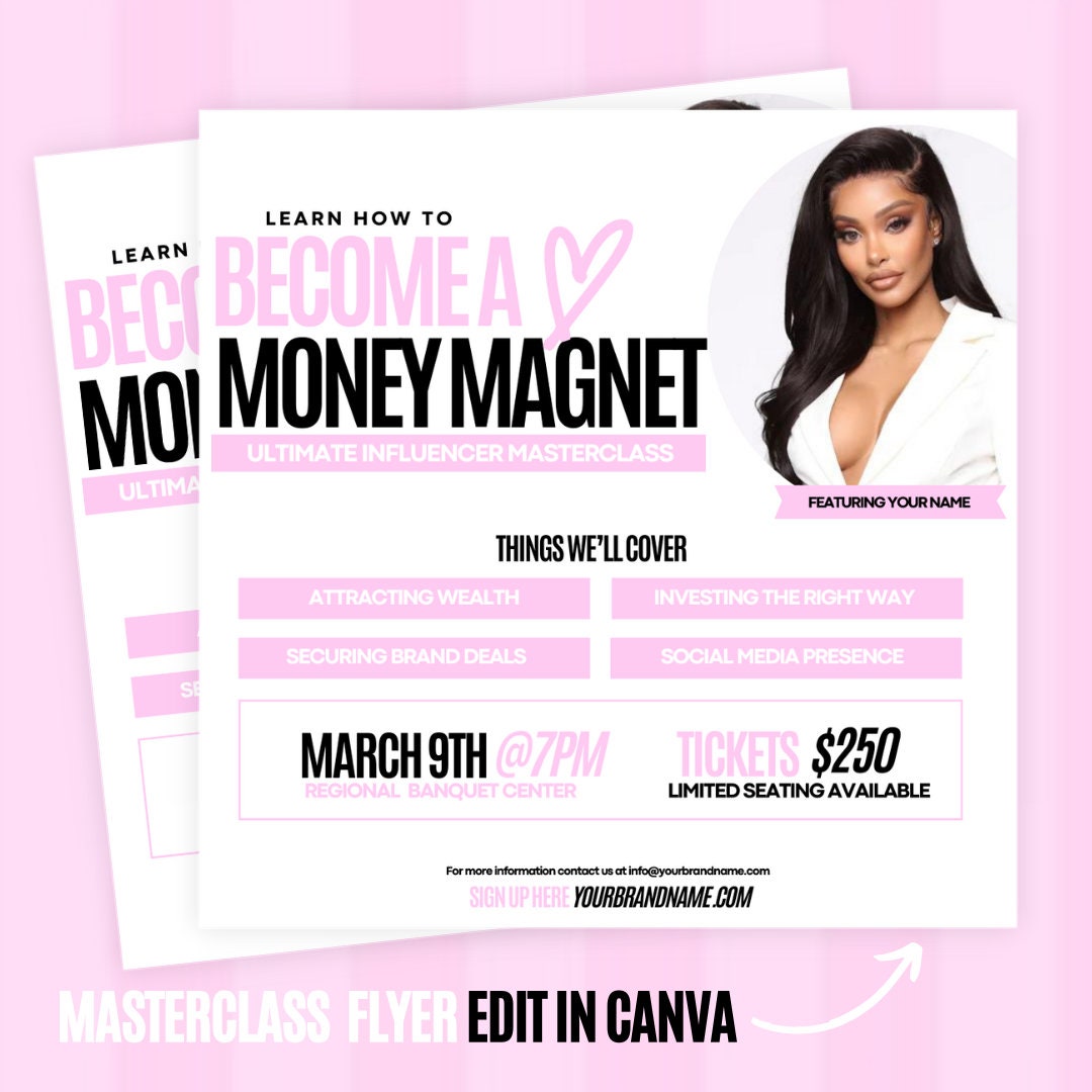 Masterclass Flyer, Wealth Building Girl Boss Template, Look and Learn ...
