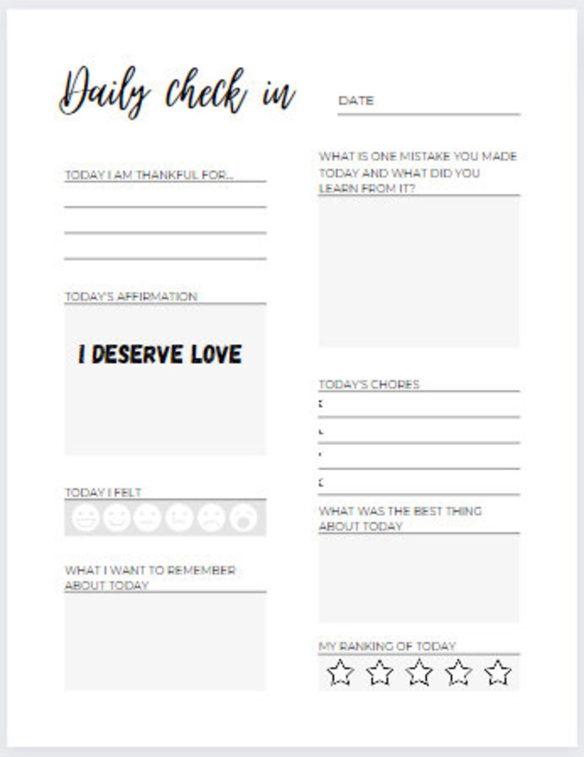 Downloadable 31 Day Daily Check in Planner/journal Prompt/ Wellness ...