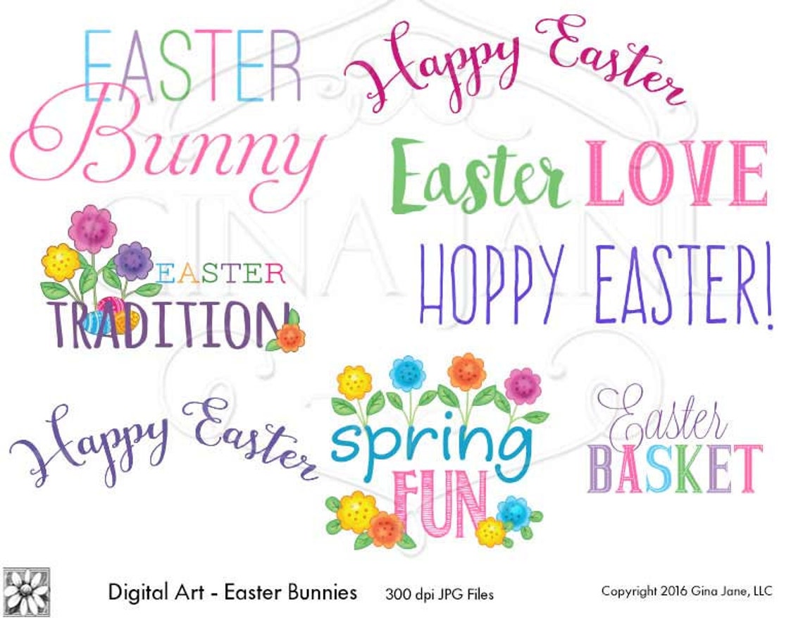 Easter Bunny Word and Labels Clip Art - Etsy