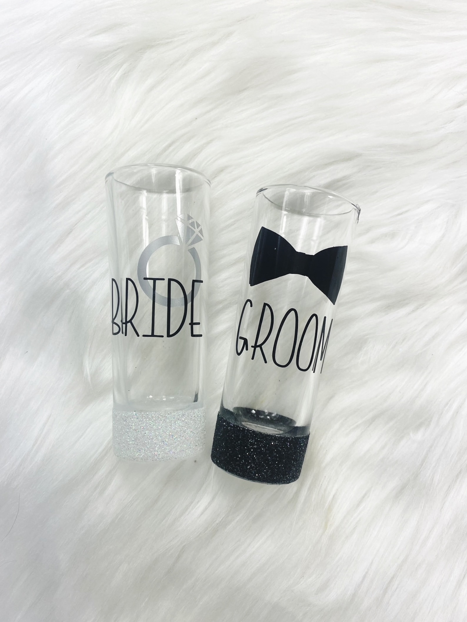 Bride and Groom Glitter Shot Glass Set Wedding Gift - Etsy
