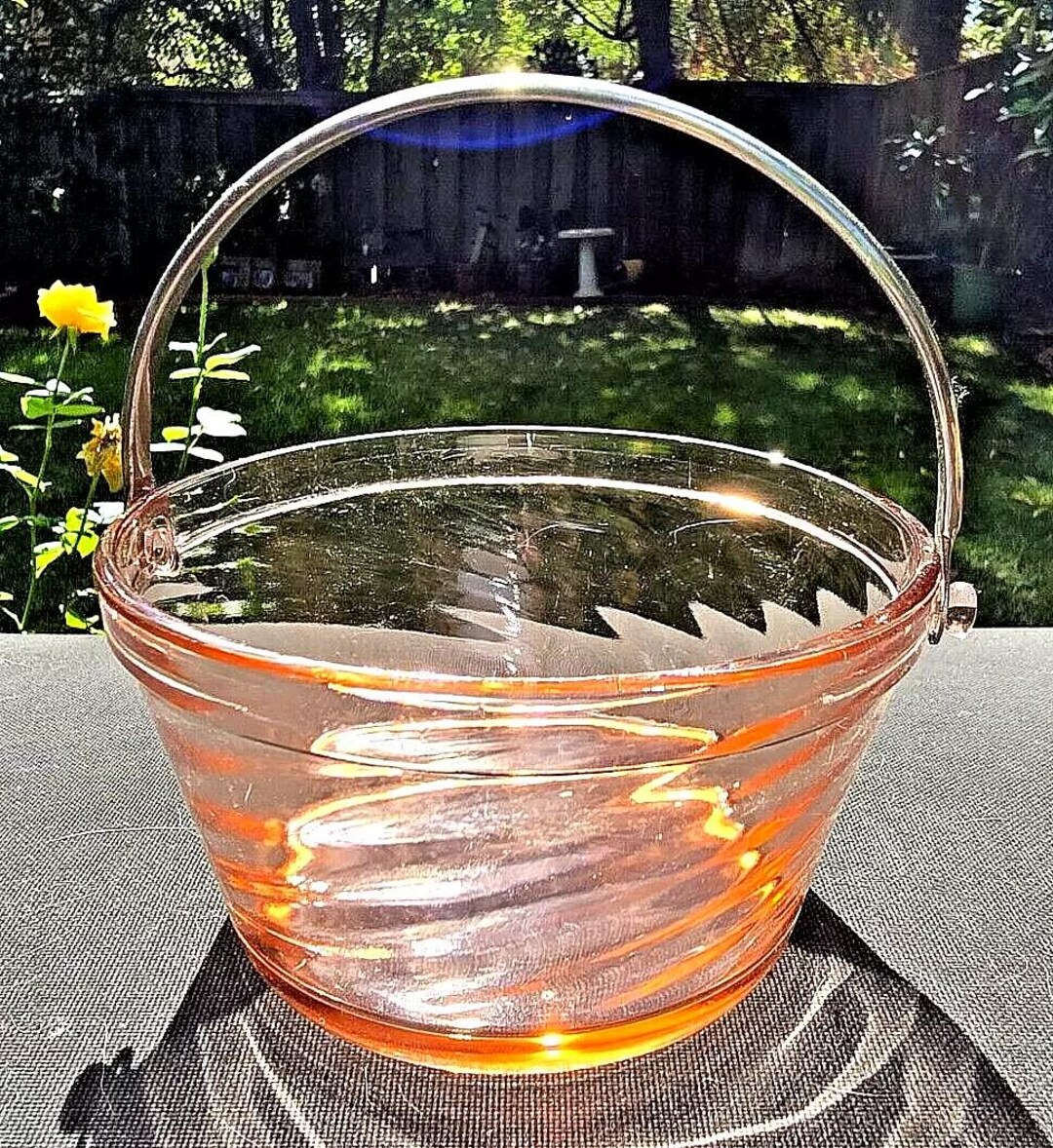Vintage Fostoria Glass Pink 2378 Spiral Optic Whipped Cream Pail ...