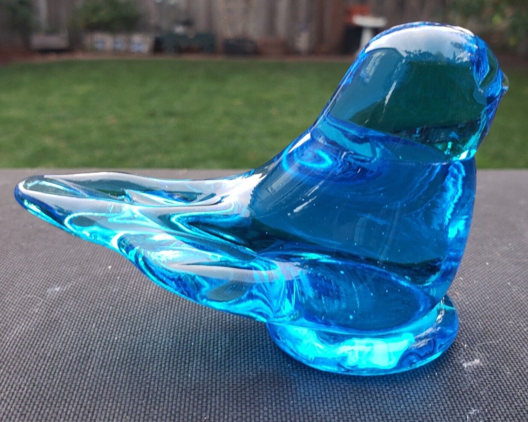 Art Glass Blue Bird of Happiness Bird Figure Signed W WARD 1996 4"x2 ...
