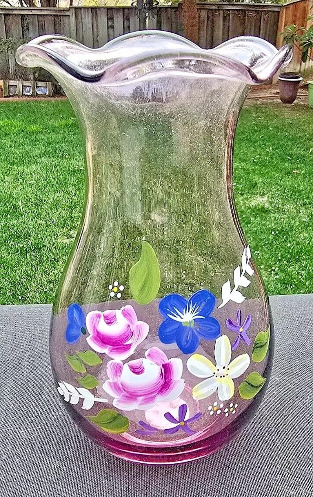 Vintage Fenton Design Teleflora Gift Purple Ruffle Top Vase Hand ...
