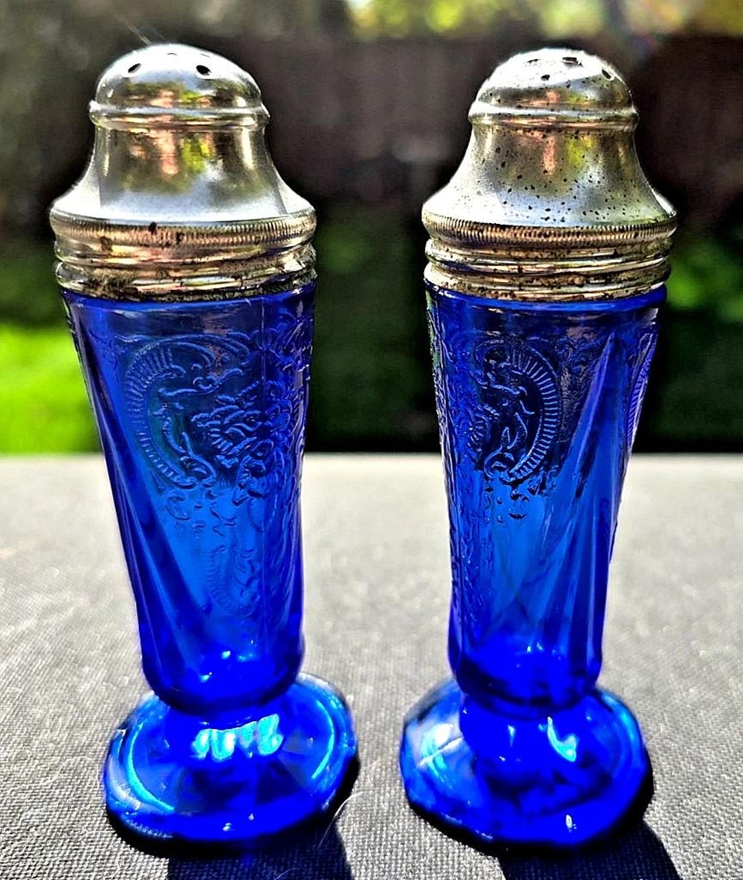 Blue Cobalt Royal Lace Depression Glass Salt & Pepper Shakers - Etsy