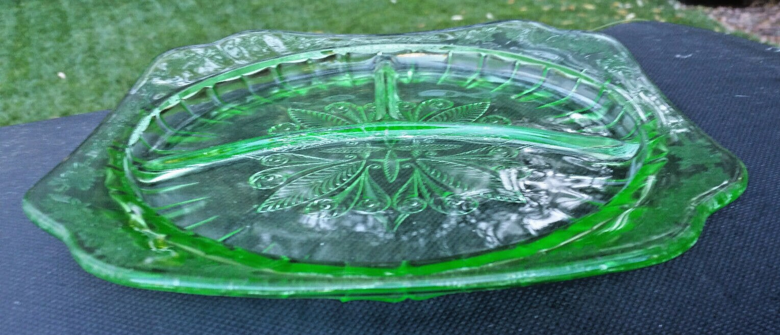 Vintage Uranium Vaseline Green Adam Depression Glass Grill Plate 9 1/2 ...