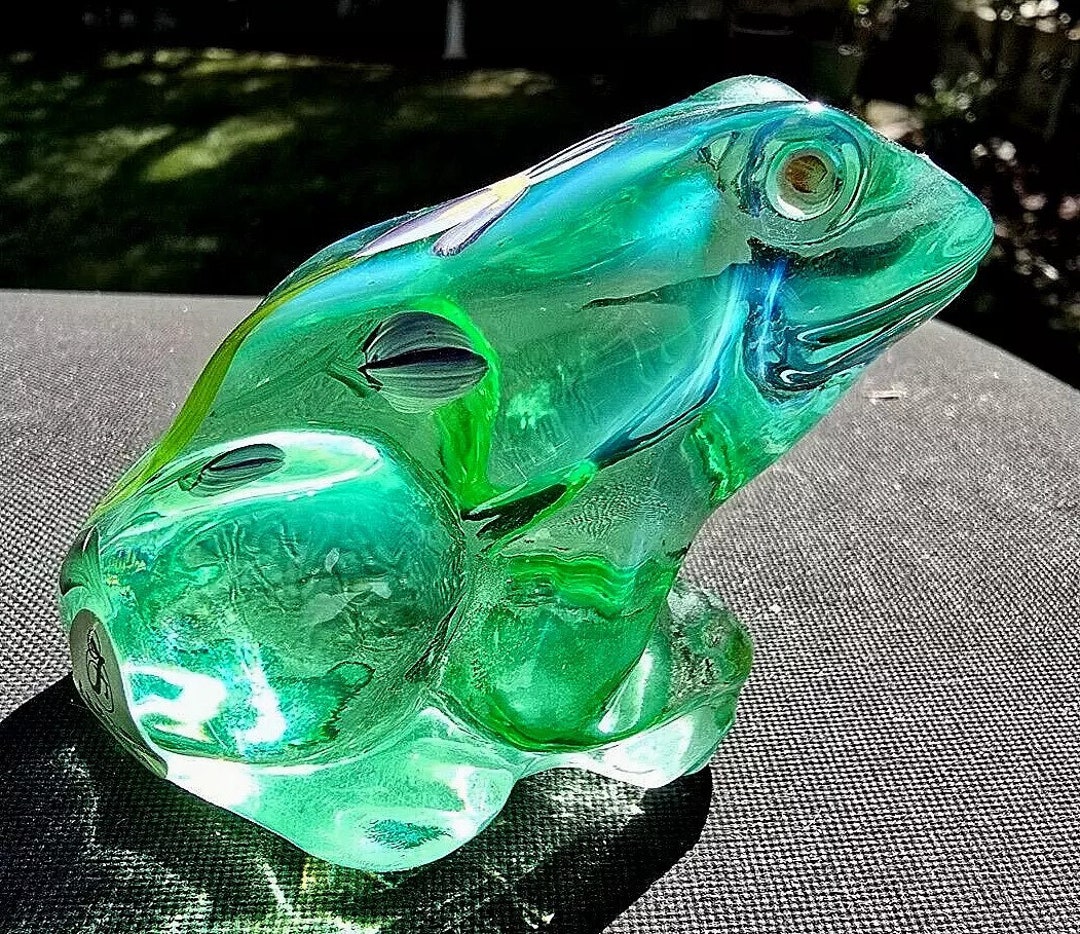 Vintage Fenton Hand Painted Art Glass Frog Green With Label and Signed ...