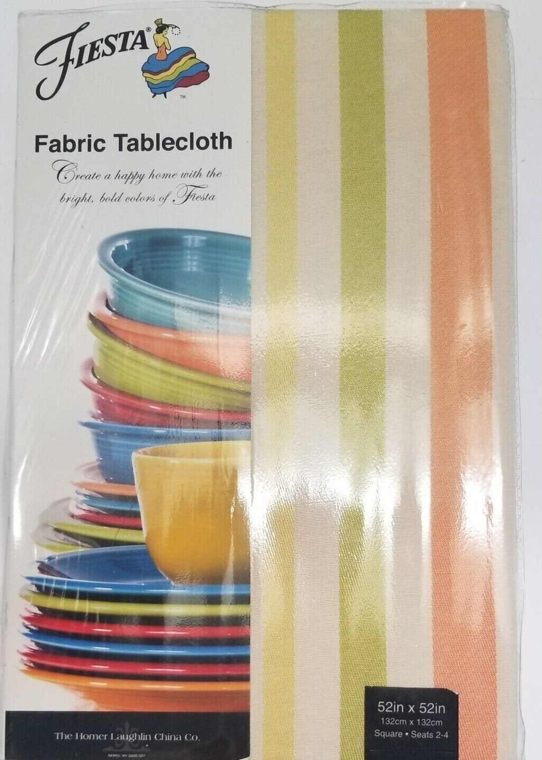 Fiesta Fabric Tablecloth Fiesta Plaid Creme Rainbow Stripe Square 52" X ...